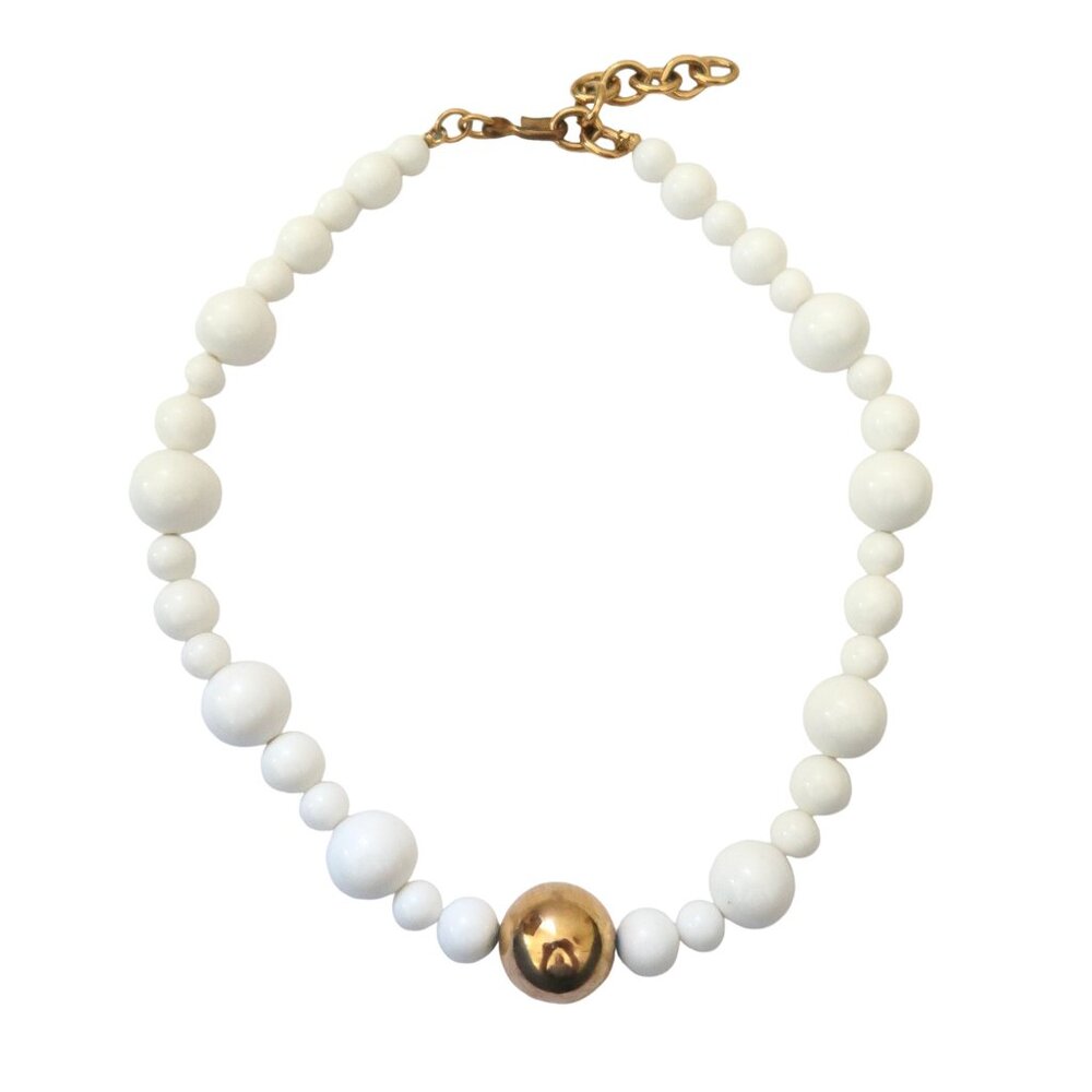 Vtg Monet White & Gold Beaded Necklace - Gem